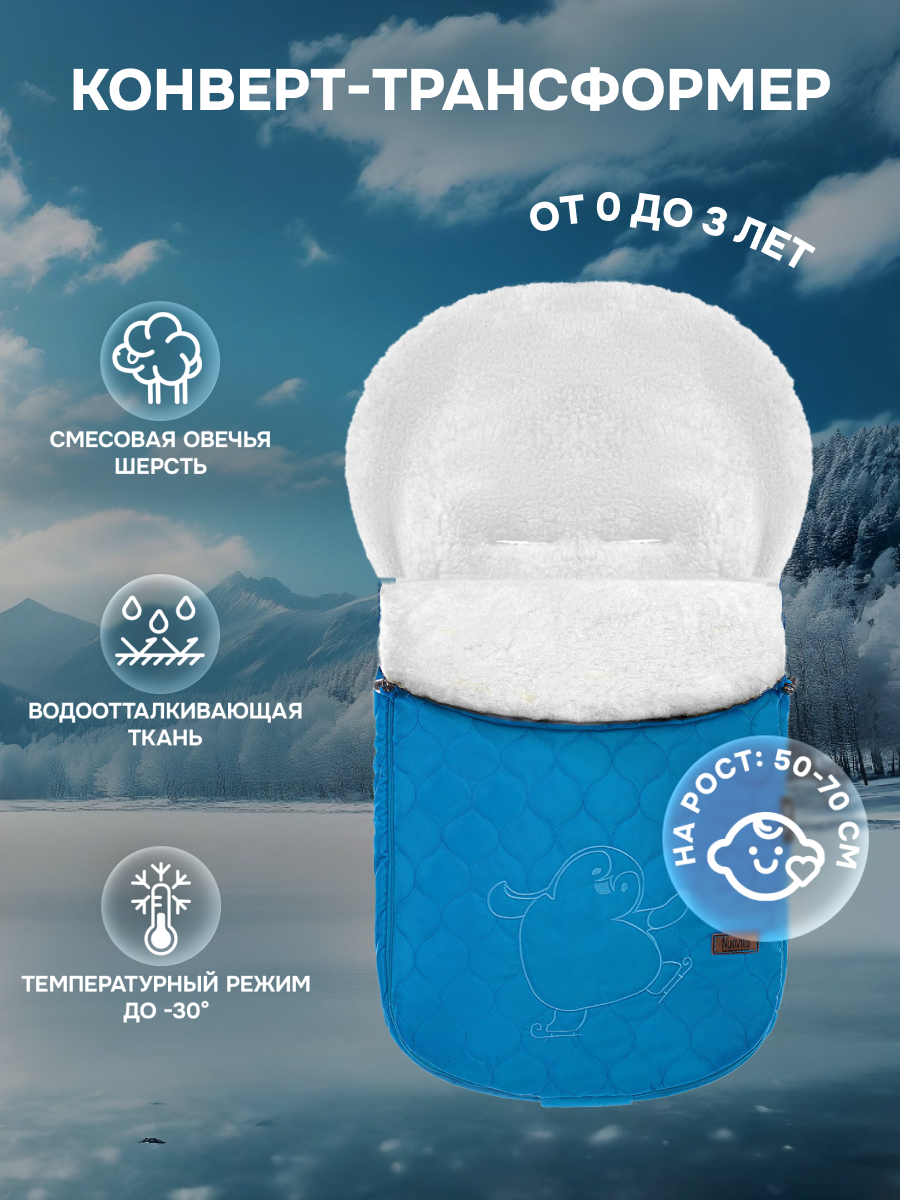 Конверт зимний для новорожденного Nuovita Polare Bianco, трансформер, меховой (Marino/Морской)