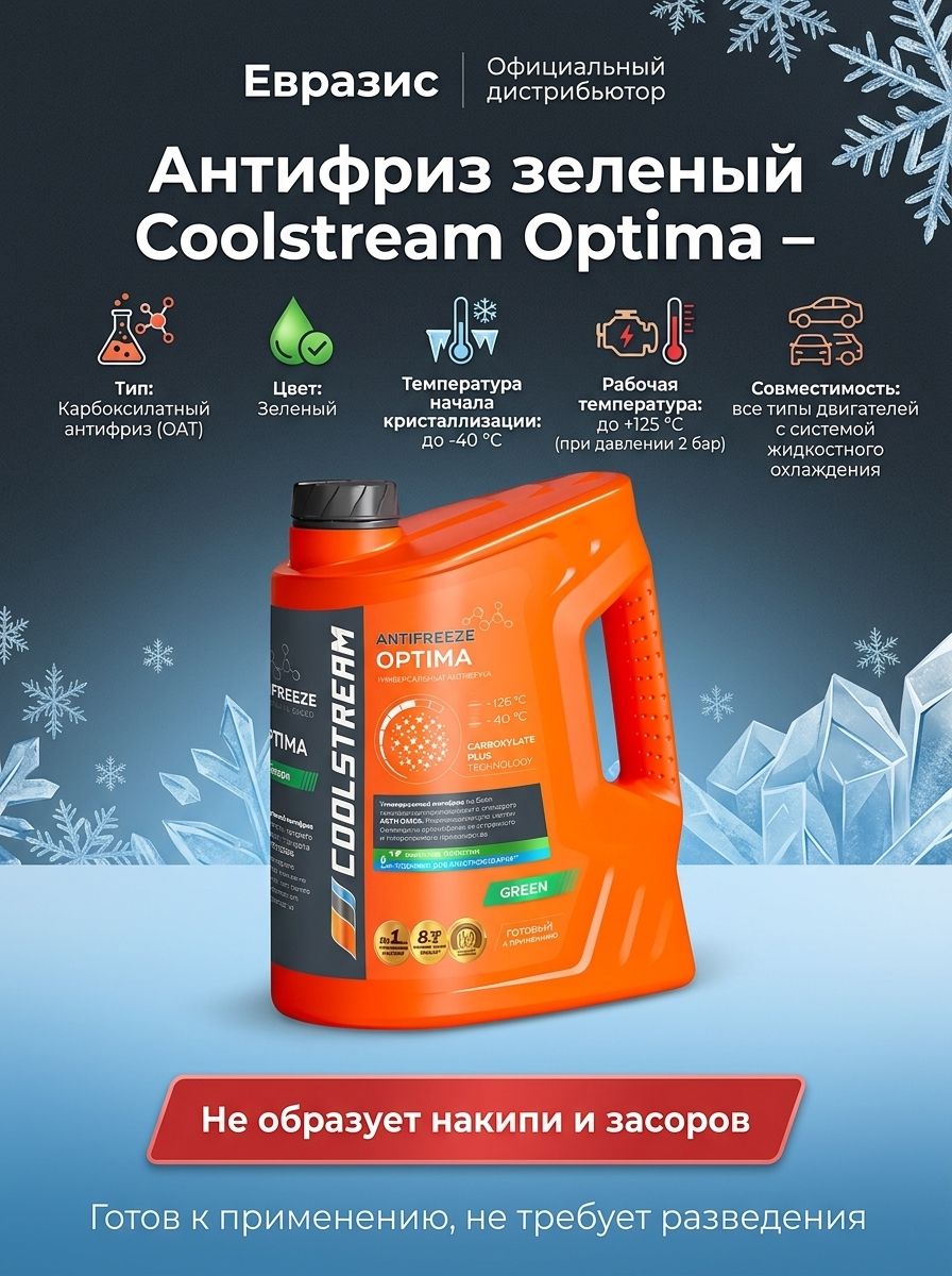 Антифриз зеленый охлаждающая жидкость CoolStream Optima, 5 л