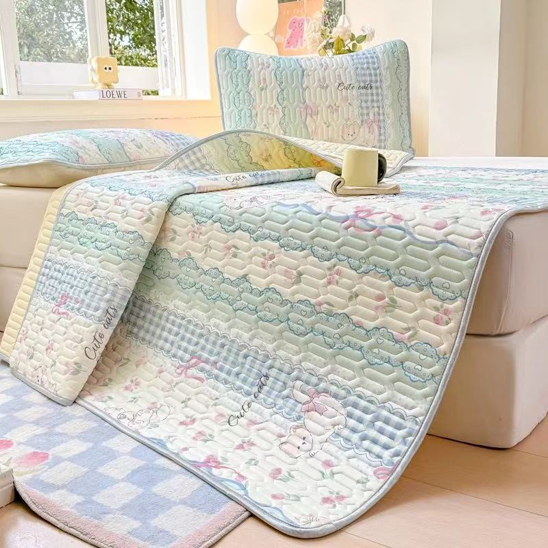 Летний охлаждающий коврик из ледяного шелка Садовый кот 150x200см 1шт+2наволочки Стираемый комплект