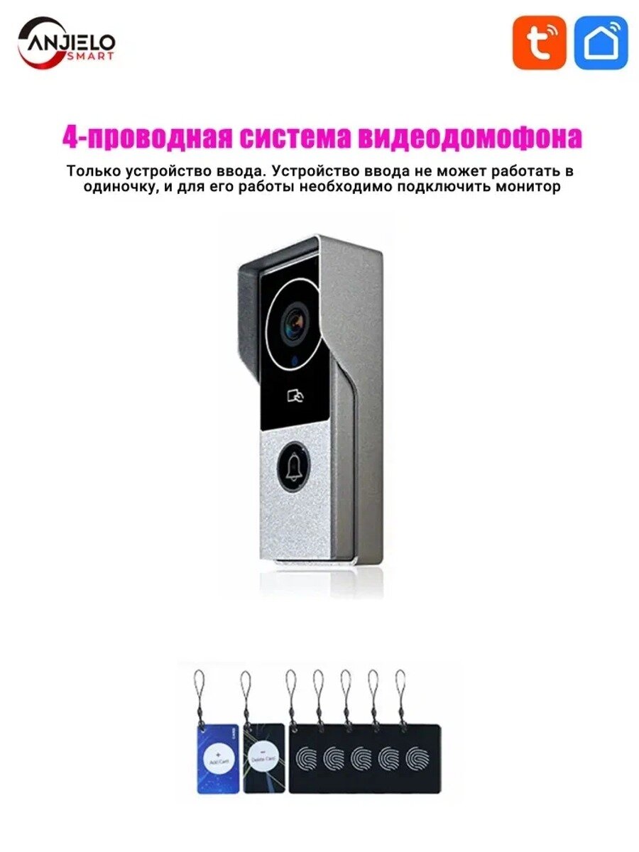 Видеодомофон Tuya 1080P с IC-картой, Wi-Fi, ночным видением, IP65, записью и удаленной разблокировкой