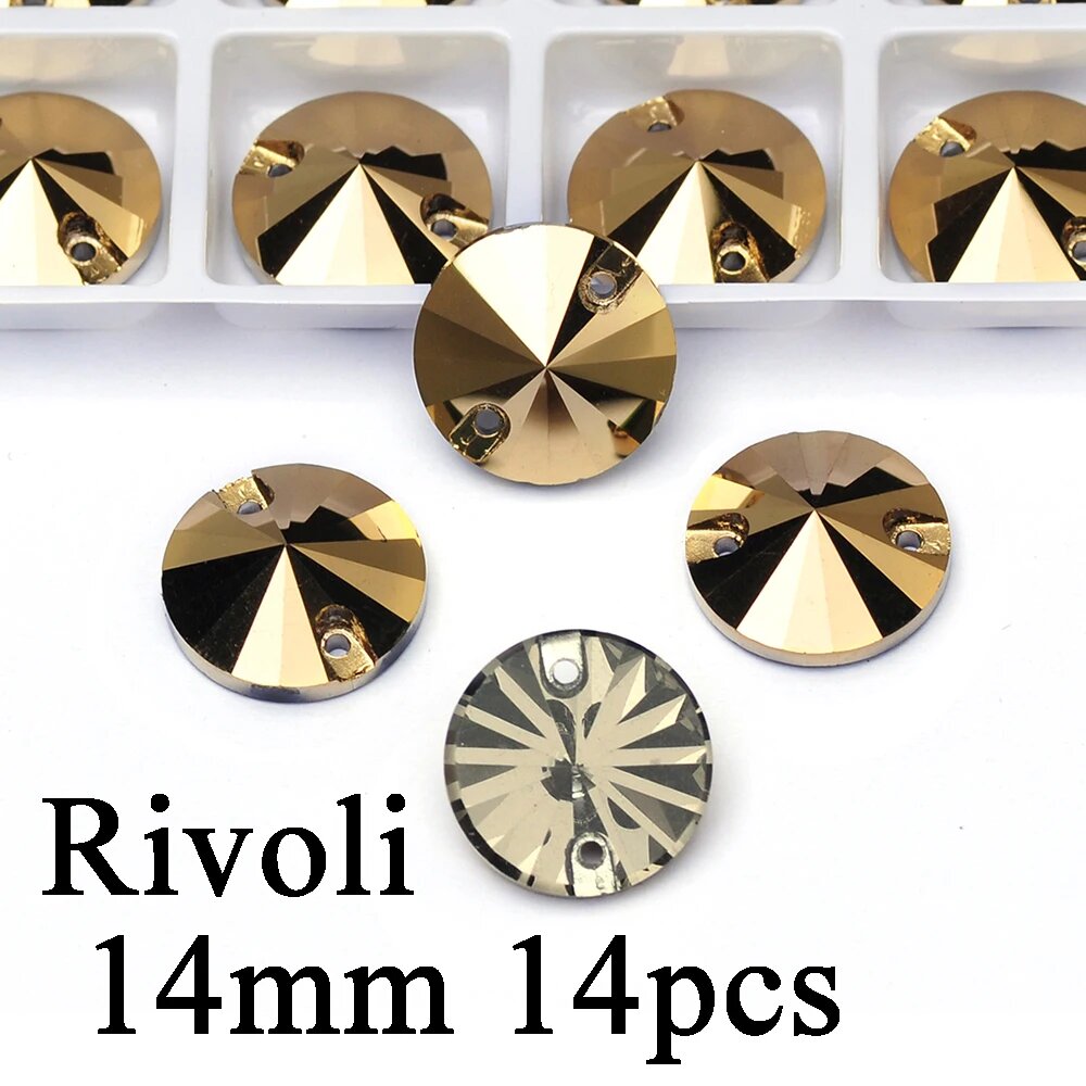 Золотые стразы Rivoli 14 мм, 14 шт.