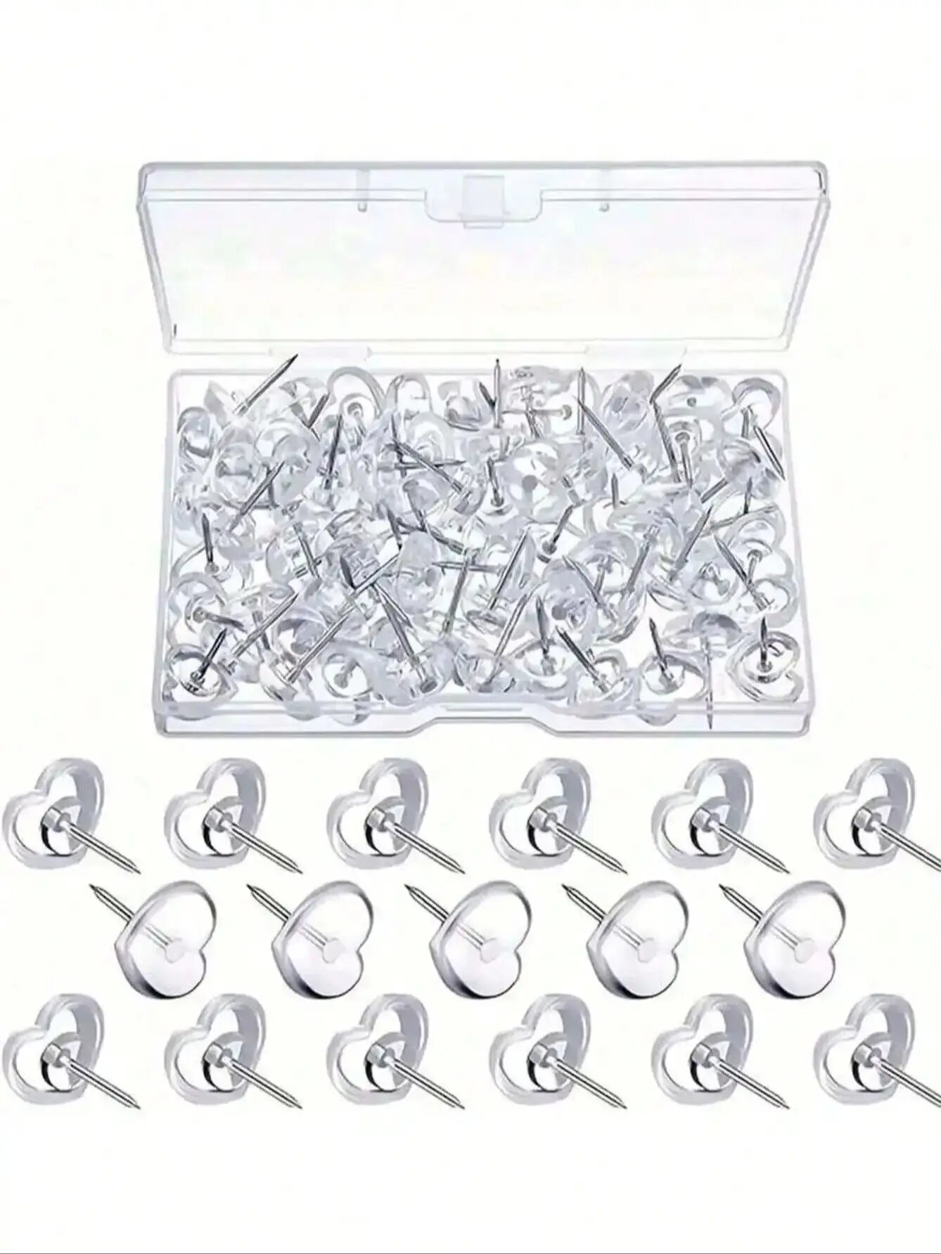 Декоративные кнопки-сердечки для пробковых досок 50 PCs White