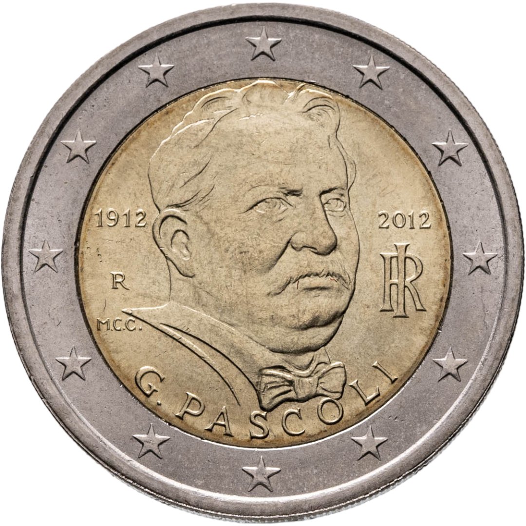 Италия 2 евро 2012 "100 лет со дня смерти Джованни Пасколи", Биметалл, в сохранности UNC