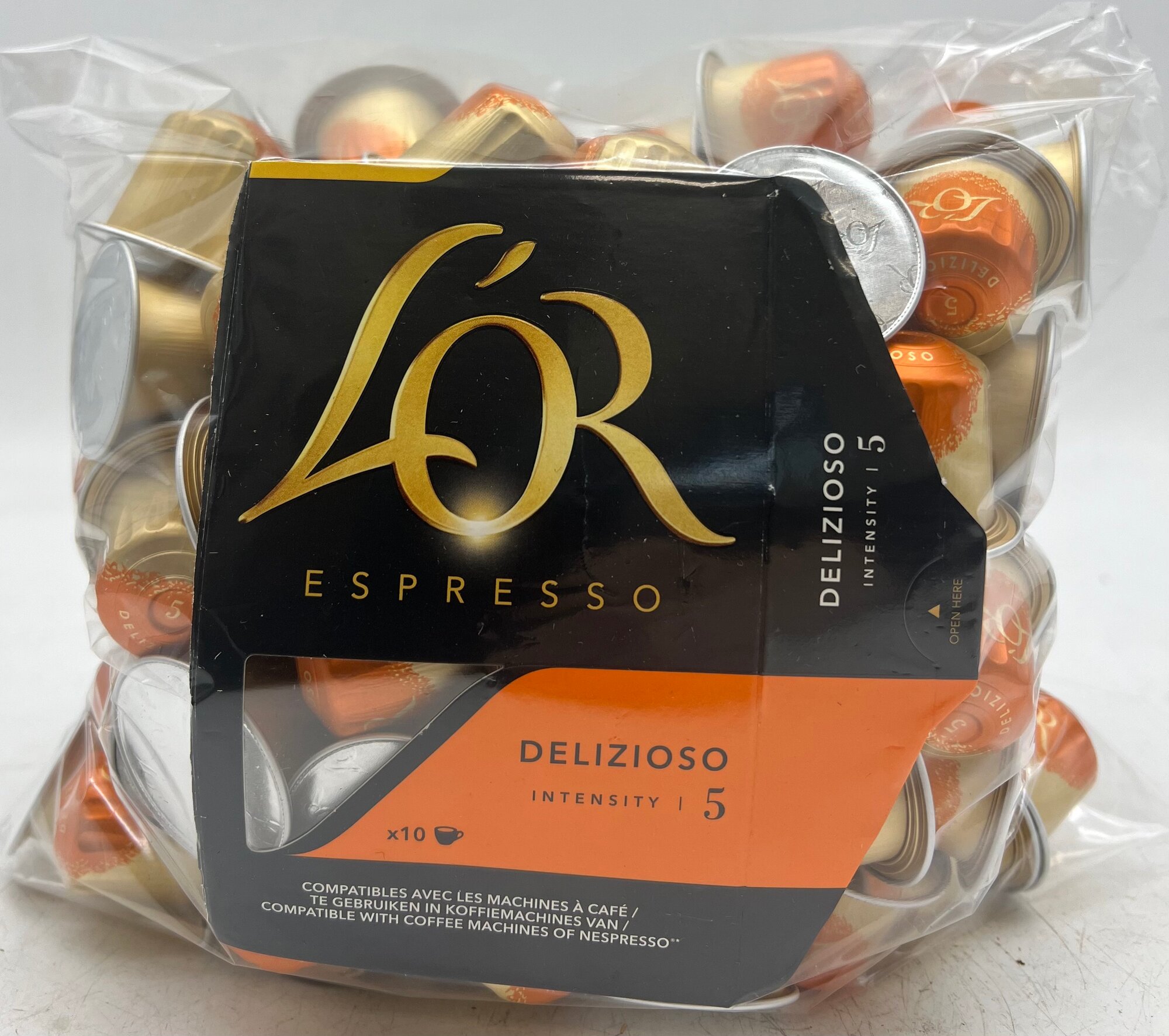 100 Капсул Кофе для кофемашин Nespresso L'OR "Espresso Delizioso" Без Заводских коробок в zip-lock пакете. Интенсив 5