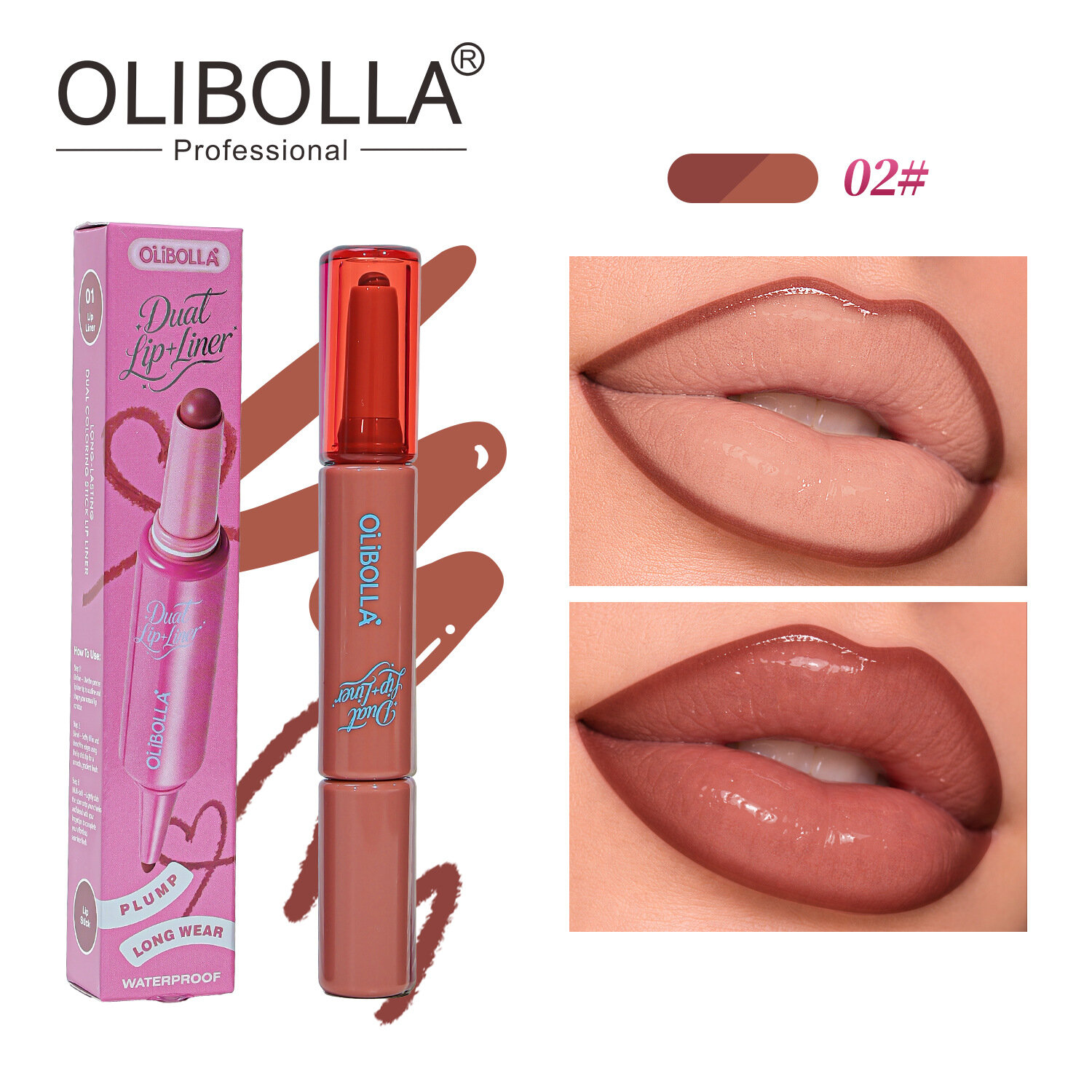 Двусторонняя помада и карандаш для губ OLIBOLLA 2 в 1, водостойкая, стойкая, 6 оттенков, матовый нюдовый оттенок