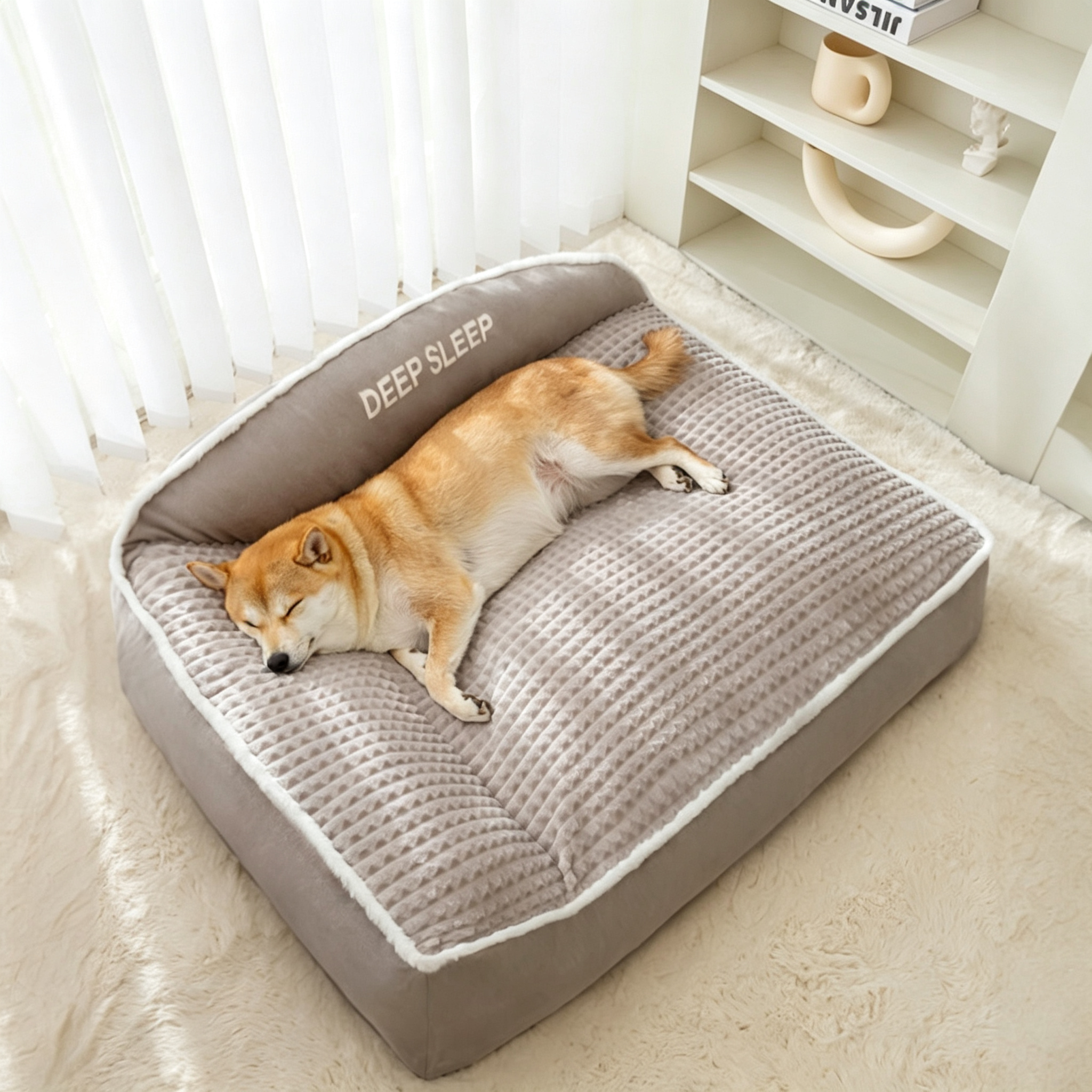Лежанка для собак "Deep Sleep", XL, серая, съемная, текстиль, 80x60x23 см