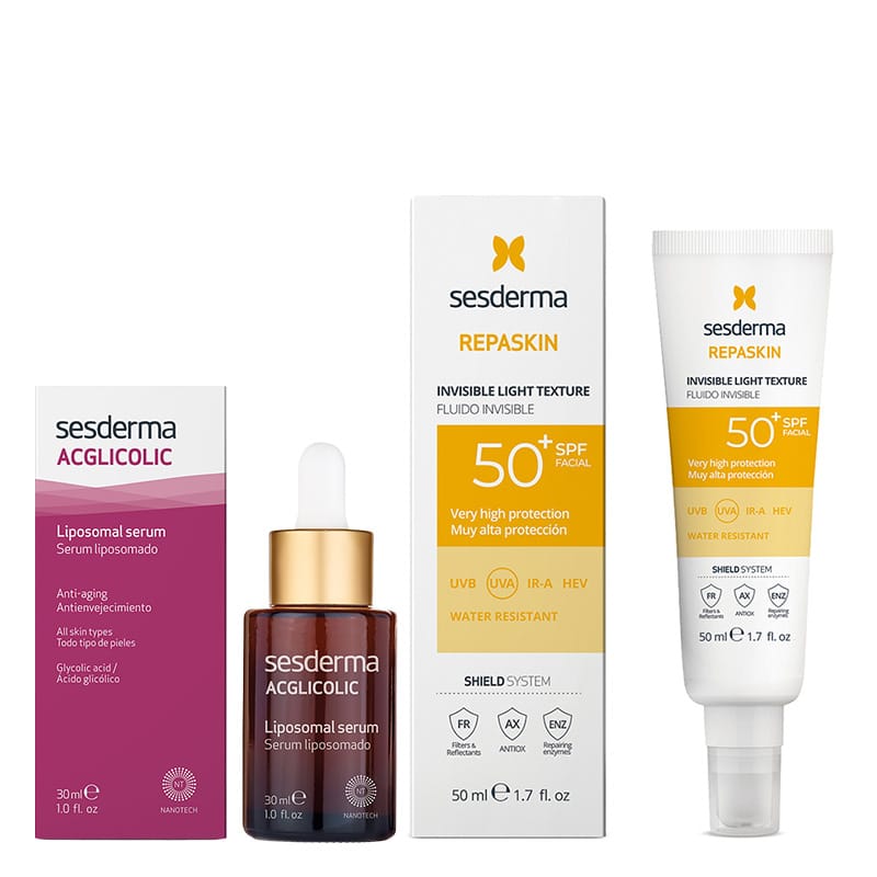 Набор уходовой косметики Sesderma Acglicolic + Repaskin Fluido Invisible SPF 50+ New набор Липосомальная сыворотка 30 мл + Эмульсия 50 мл
