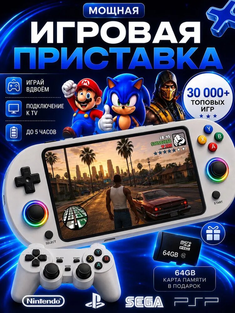 Игровая консоль портативная / Игровая приставка M22 Pro 3D с играми PSP, PS1, SEGA