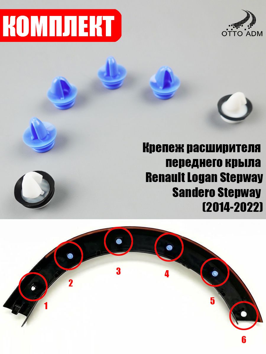 Крепеж накладки (расширителя) переднего крыла для Renault Logan Stepway, Sandero Stepway (2014-2022)