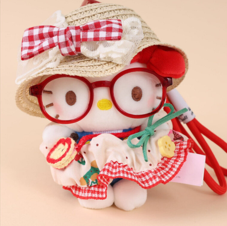 Оригинальный брелок Sanrio Hello Kitty, плюшевый кулон для рюкзака, 10 см, соломенная шляпа