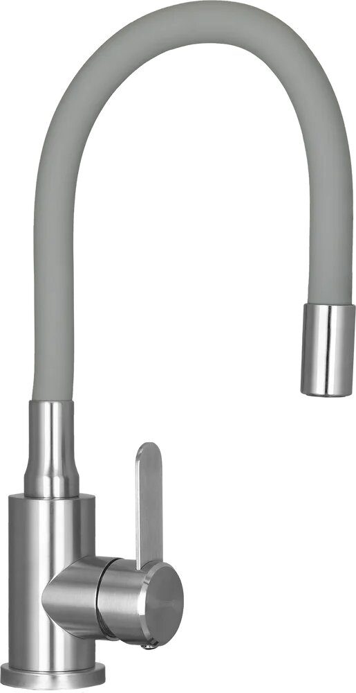 Смеситель для кухни Wisent W74004-9 с гибким изливом, с поворотным изливом, серый, матовый, однорычажный, нержавеющая сталь, с керамическим картриджем