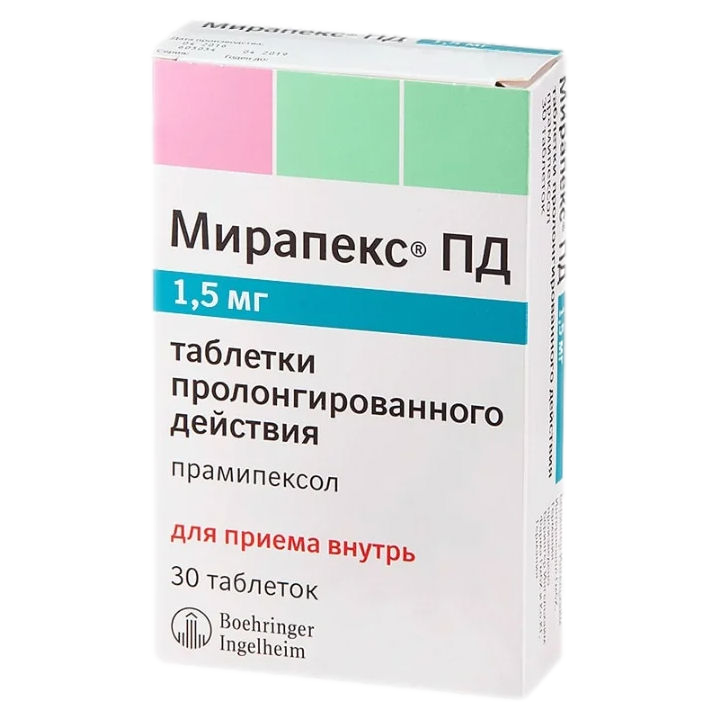 Мирапекс ПД таблетки с пролонг высвобождением 1,5 мг 30 шт