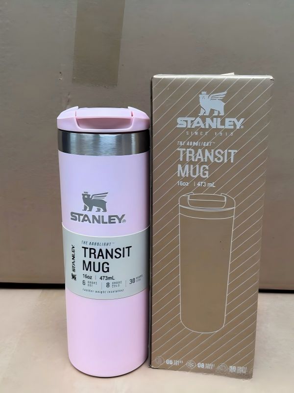 Stanley Термокружка 473 мл, холод 11 ч, тепло 7 ч, крышка-чашка, ударопрочный корпус, розовый