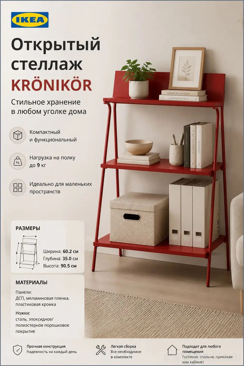 IKEA Полка Напольная, 60.2х35х90.5 см