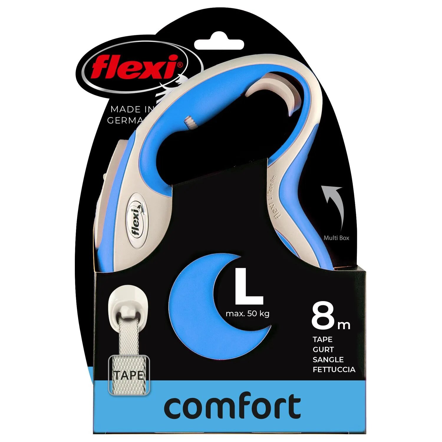 Поводок-рулетка flexi New Comfort L. Лента 8 м. для собак до 50 кг. Синий