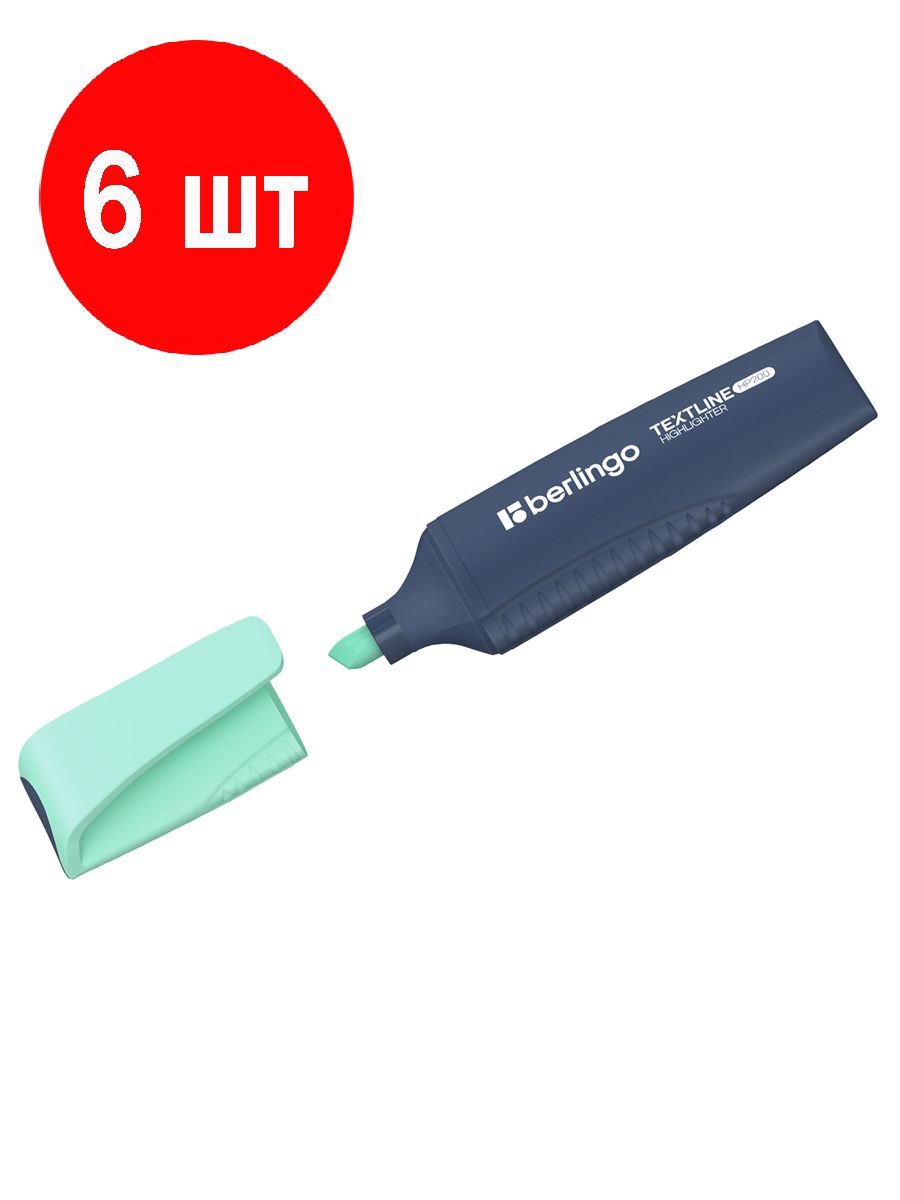 Текстовыделитель мята, 6 штук, "Textline HP200", 1-5мм, пастель
