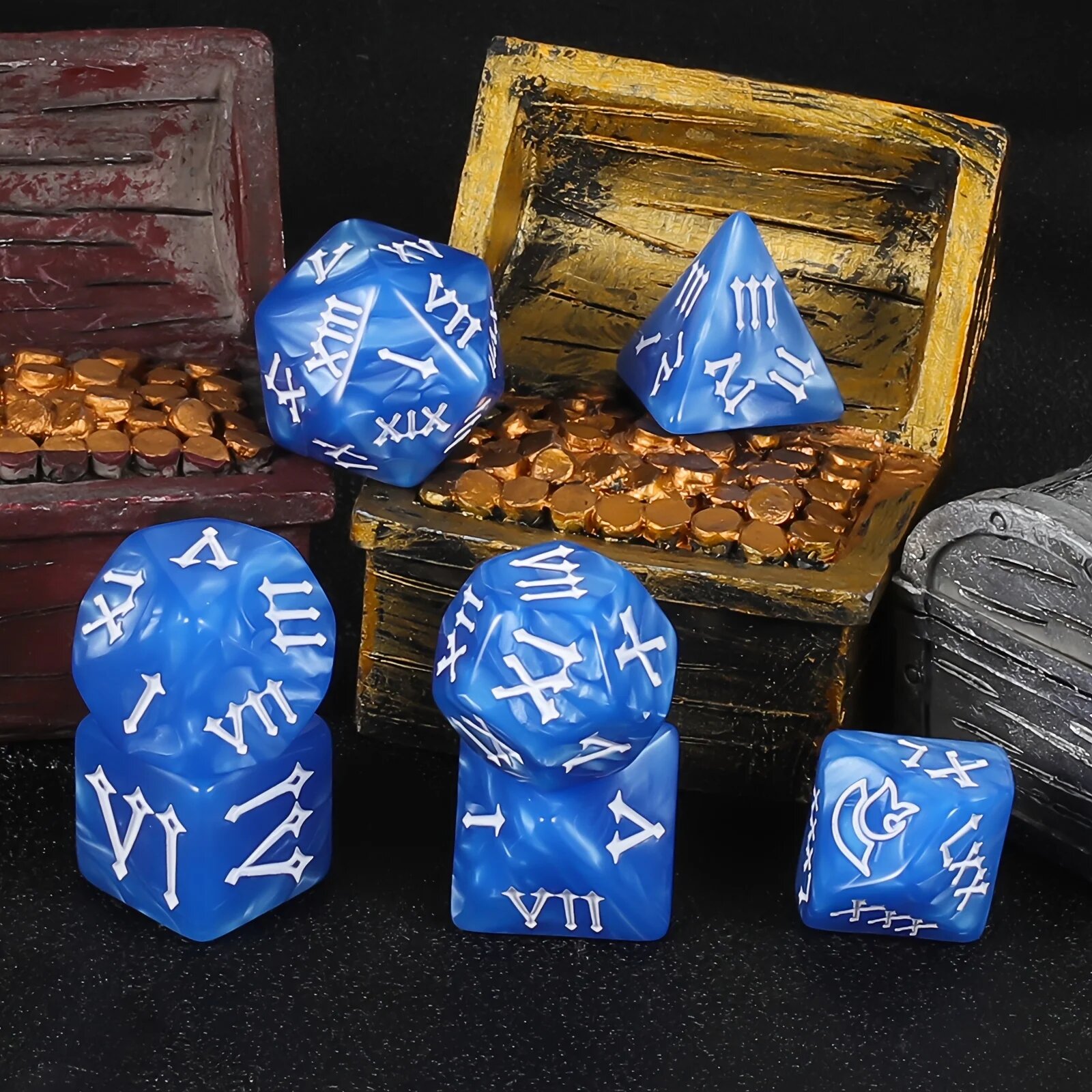Набор кубиков DND - 7 многогранных кубиков Синий, Blue White