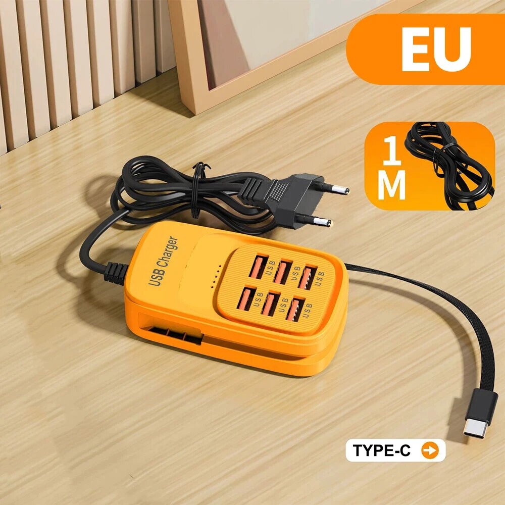 Elough Удлинитель Розетка с 6 USB портами Желтый, EU 6USB-Orange