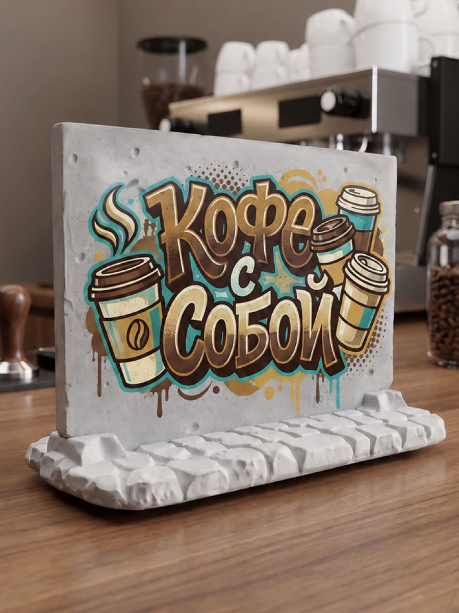 Декоративная табличка "Кофе с собой", с подсветкой