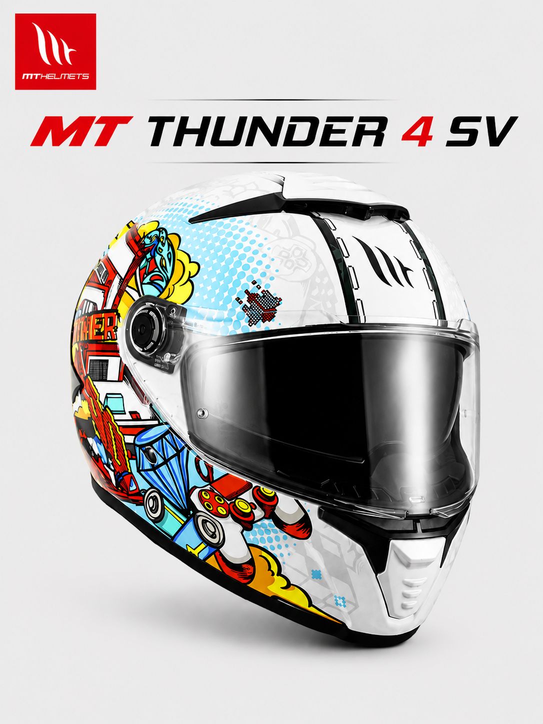 MT Thunder 4 SV мотошлем интеграл спортивный шлем для мотоцикла с солнцезащитным визором Цвет: Белый, синий, коричневый Размер: M