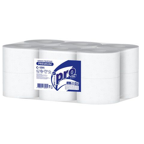 Бумага туалетная PROtissue PREMIUM, 2-слойная, белая 12 рулонов, 170 м (114329-4027)
