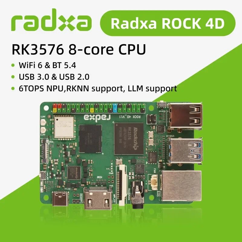Высокопрочный Radxa ROCK RK3576 8-ядерный SBC с 6TOPS NPU для промышленных задач AI Edge Computing, поддержки LLM и RKNN