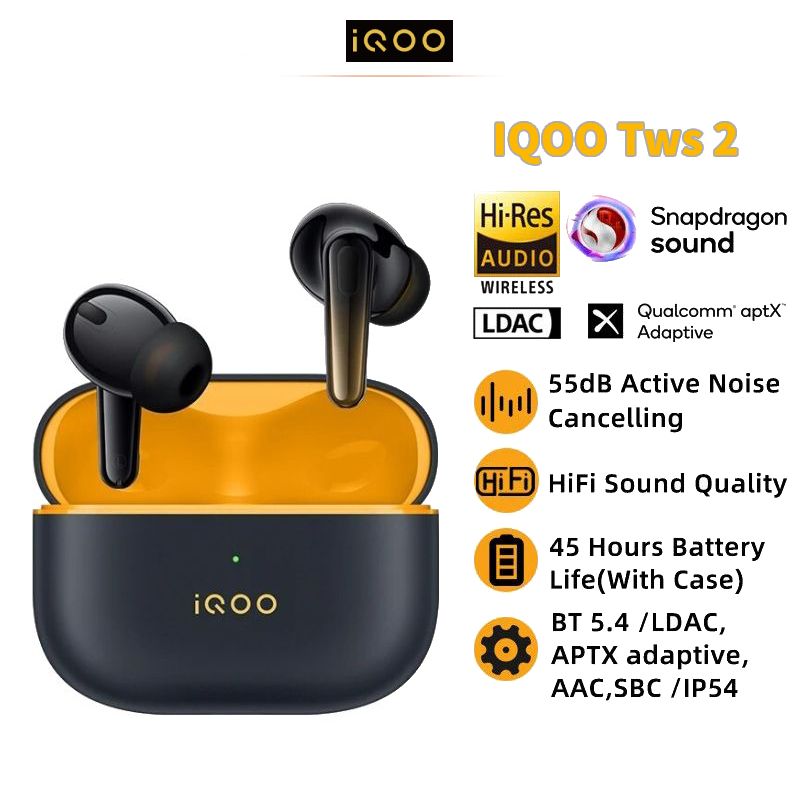IQOO Наушники беспроводные с микрофоном iQOO TWS 2, Bluetooth, USB Type-C, черный, белый