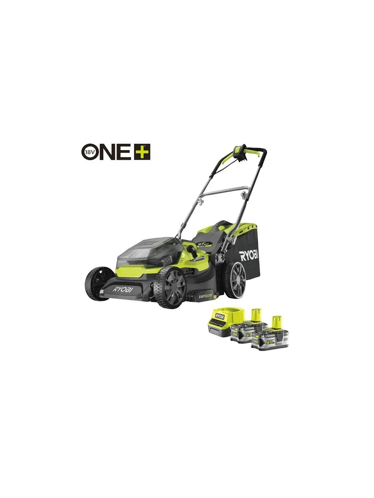 Газонокосилка аккумуляторная Ryobi RY18LMH37A-250, 370 мм, бесщеточная, (аккумулятор 2 x 5,0 Ач, и зарядное устройство в комплекте), арт. 5133004583