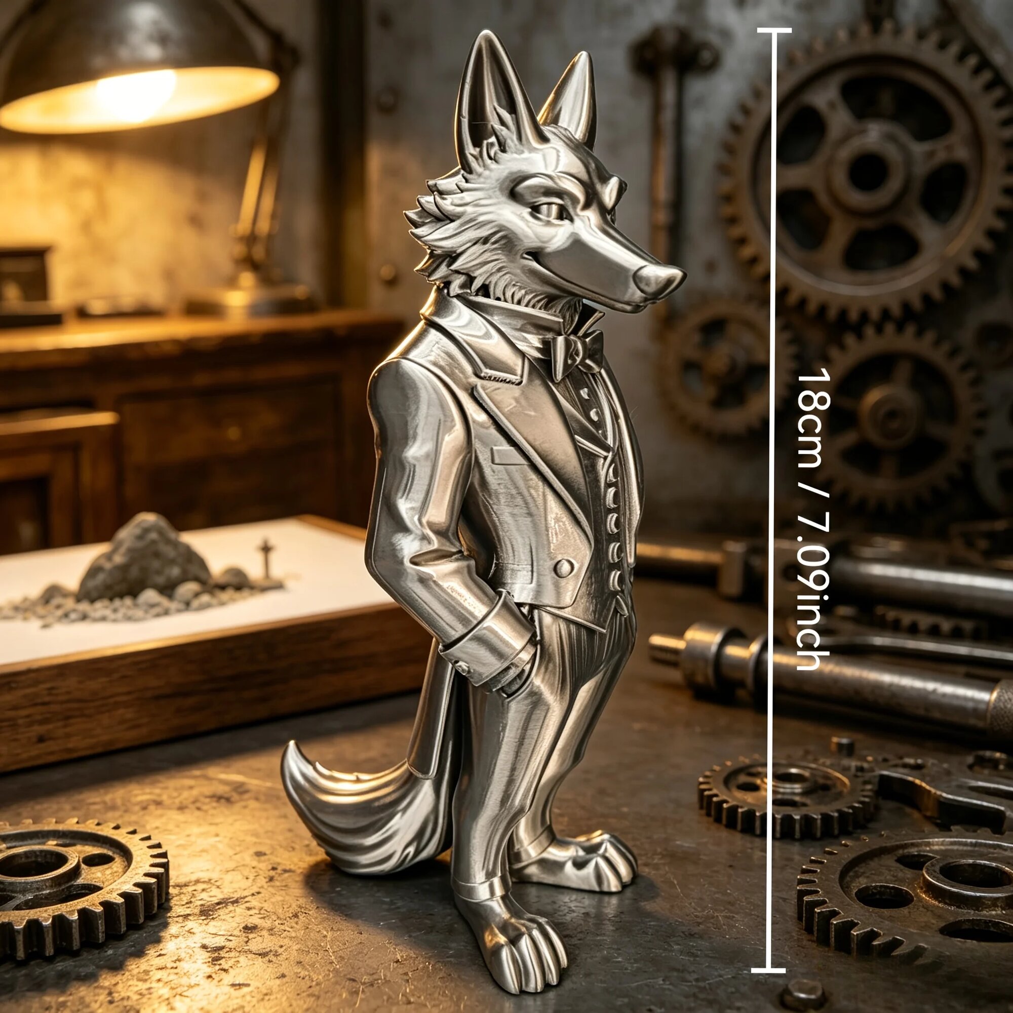 Фигурка Волка в Костюме: 3D-печатная Антропоморфная Статуэтка Собаки в Костюме, Настольное Украшение, Модель для DIY-декора, Подарки