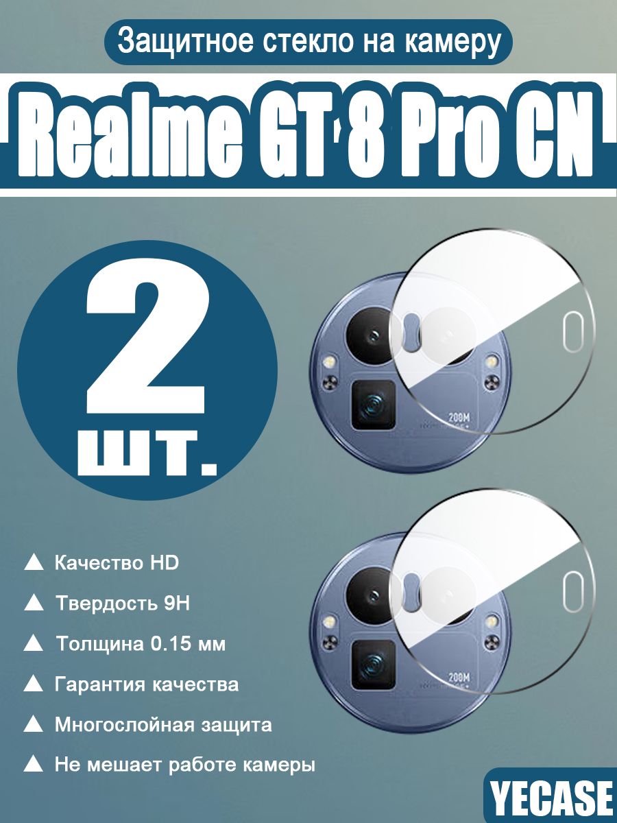Защитное стекло для камеры Realme GT 8 Pro CN (реалме GT 8 Про) (2 шт.) - Высокая прозрачность + защита от царапин и отпечатков