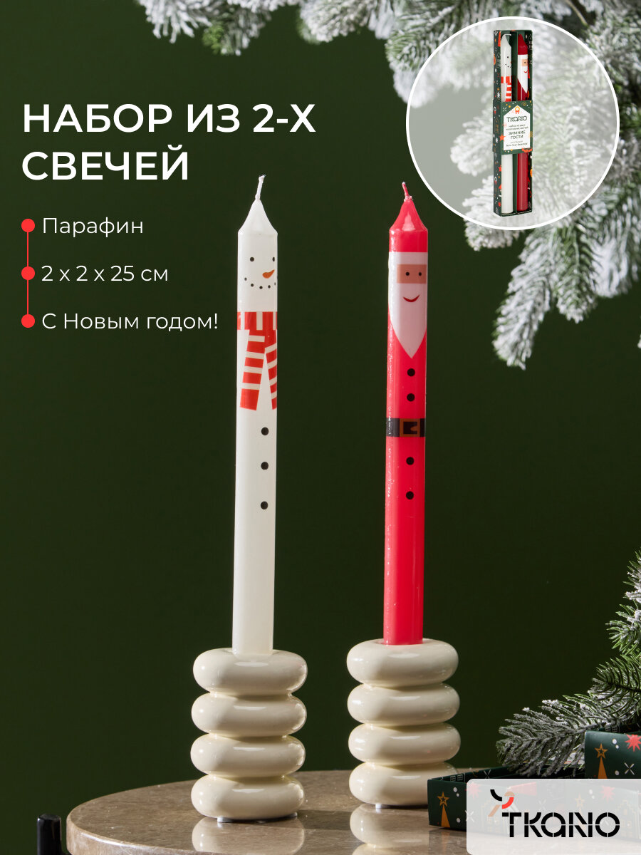 Новогодние свечи Зимние Гости New Year Essential 25см столовые высокие набор из 2 шт Tkano TK26-NY_CND0006