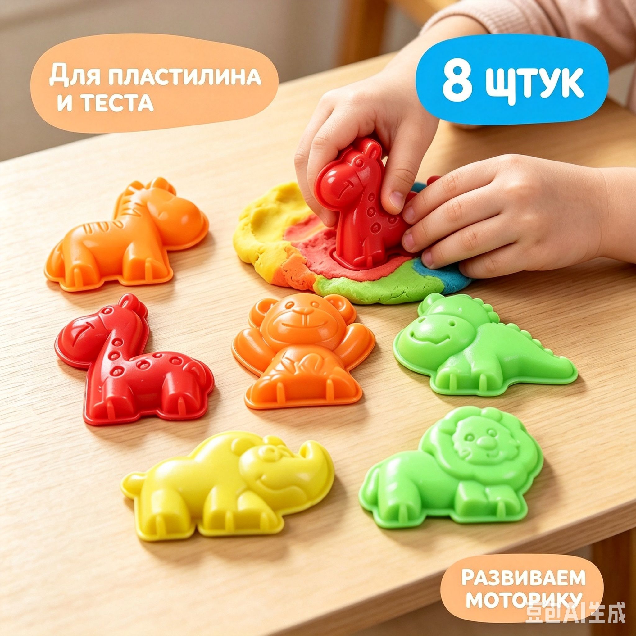 Набор для лепки из пластилина и теста 8 шт Животные, формочки для кинетического песка и глины, штампы для детского творчества дома