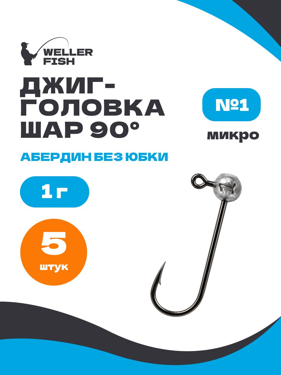 Микро джиг-головка шар 90 Абердин №1 без юбки 1 г - 5 шт./уп.