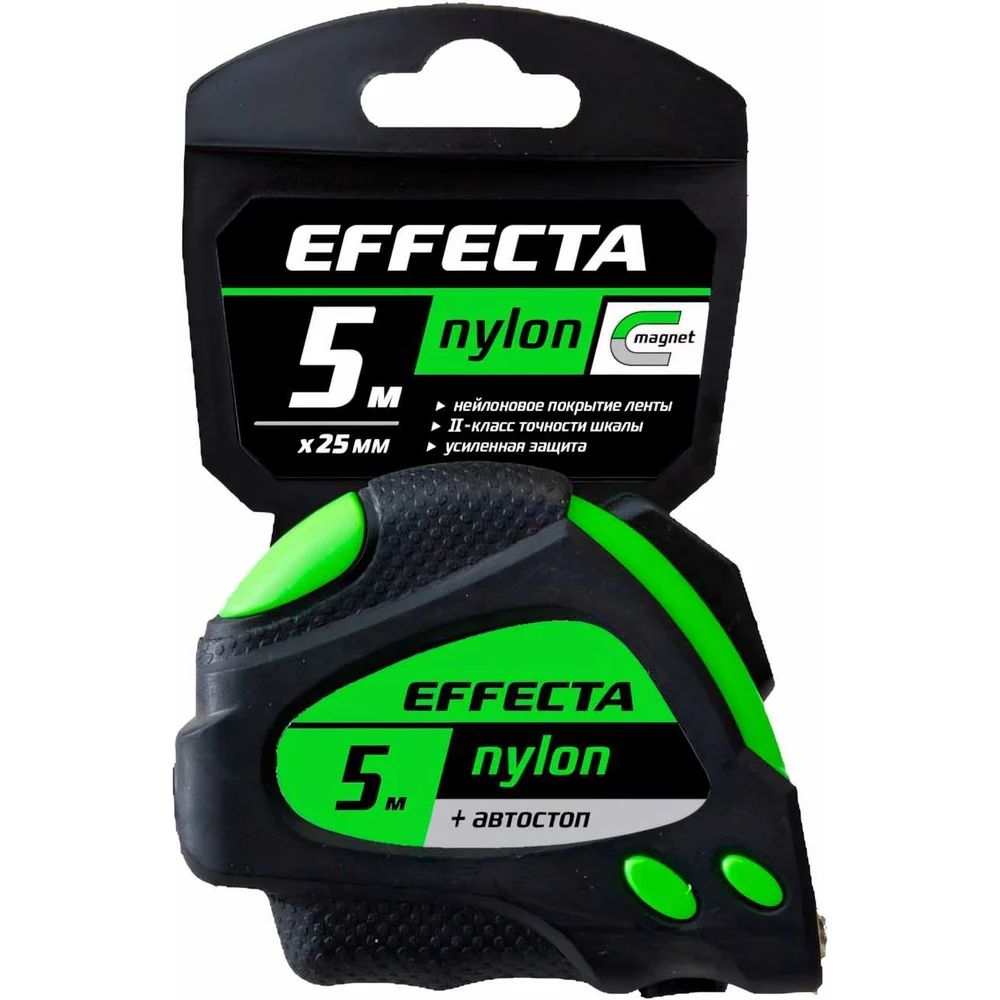 Рулетка 5м/25 мм с магнитом, автостопом, лентой нейлон EFFECTA Nylon 580525