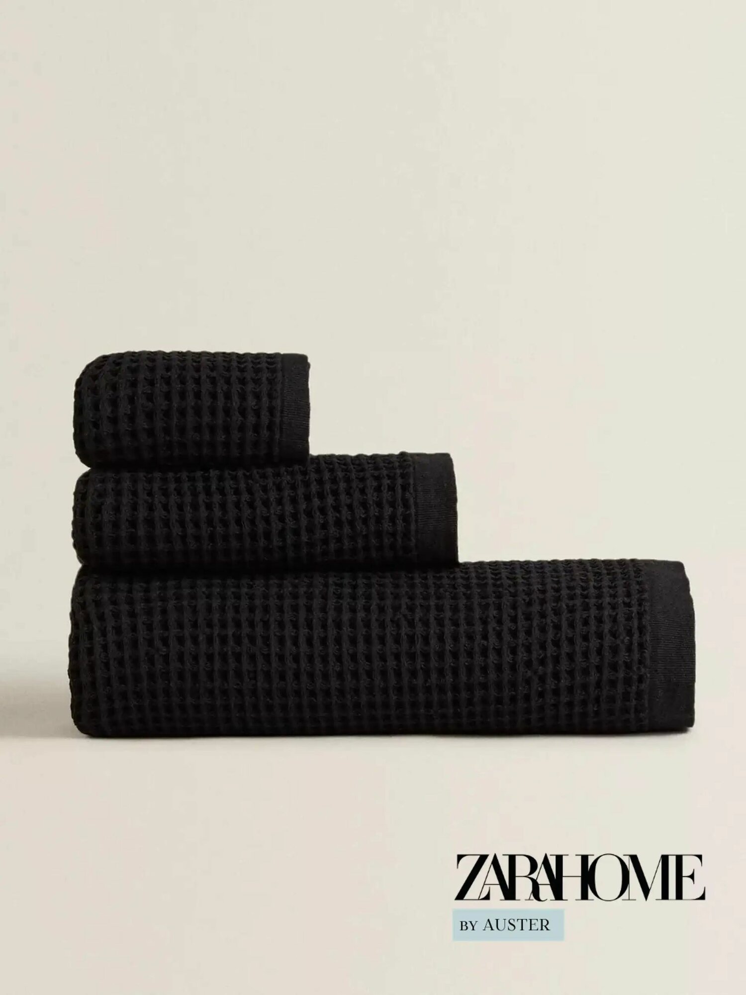 Полотенце для ванной ZARA HOME WAFFLE-KNIT COTTON TOWEL, black, 90x150