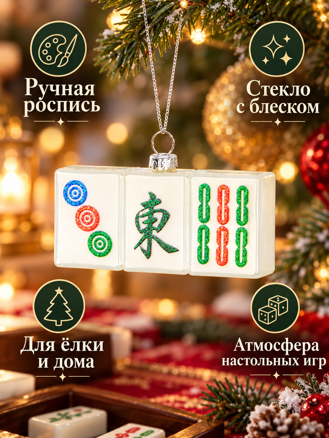 Елочное украшение из стекла с росписью в виде игральных фишек, Вариант B