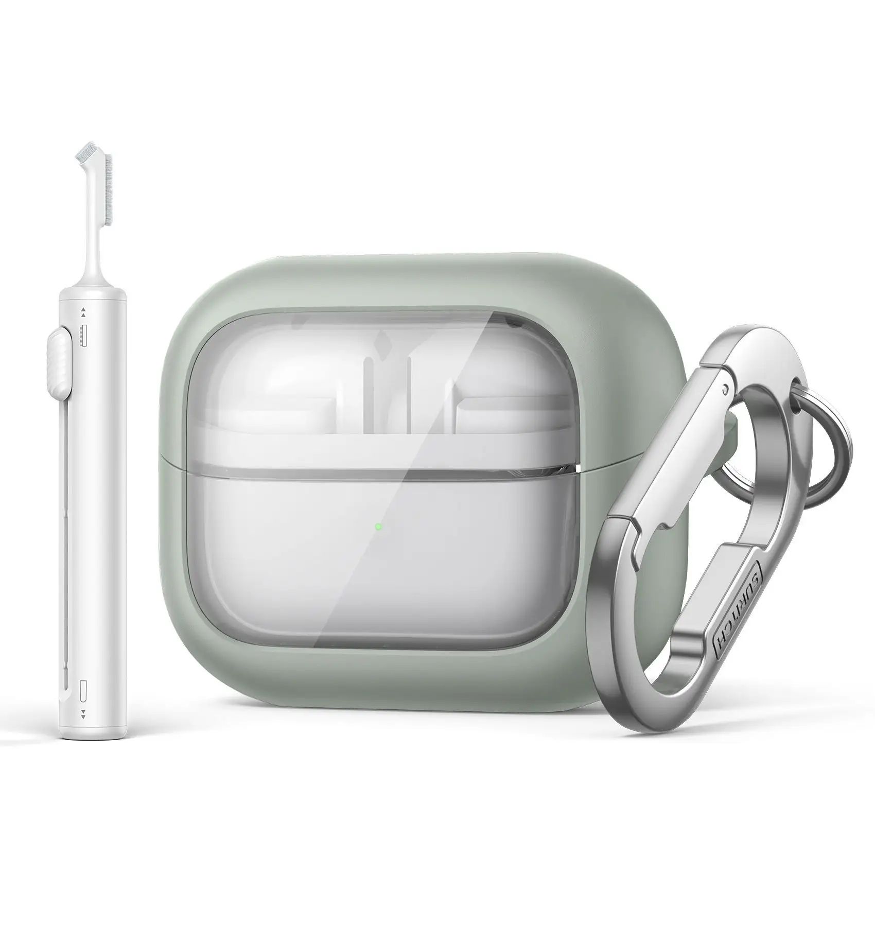 Чехол Suritch для Samsung Galaxy Buds 3 Pro и Buds 3 и Buds 3 FE, с карабином, зеленый