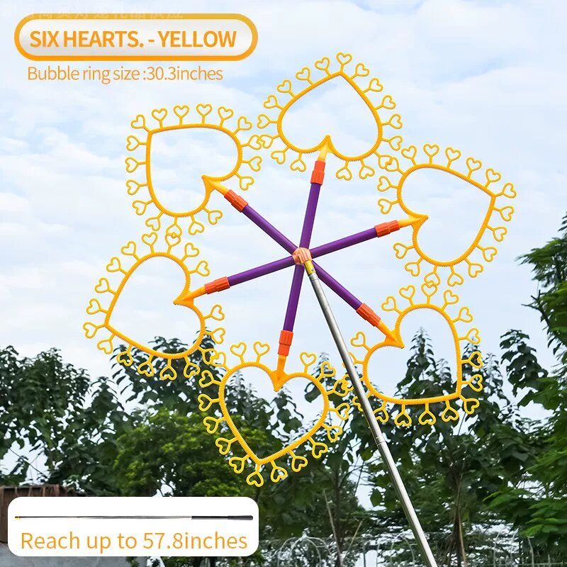 Большой набор для шоу пузырей: шести-головочный звездный пузырь с сердечным дизайном, желтый