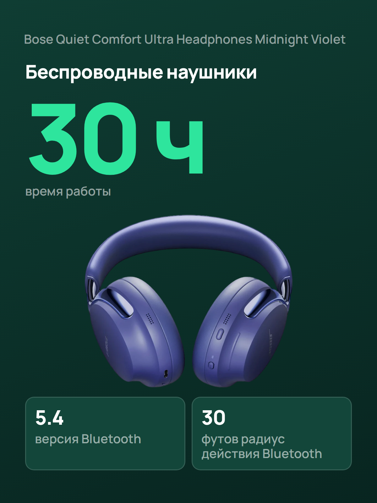 Беспроводные наушники Bose Quiet Comfort Ultra Headphones (2nd Gen), Midnight Violet, Bluetooth 5.4, шумоподавление