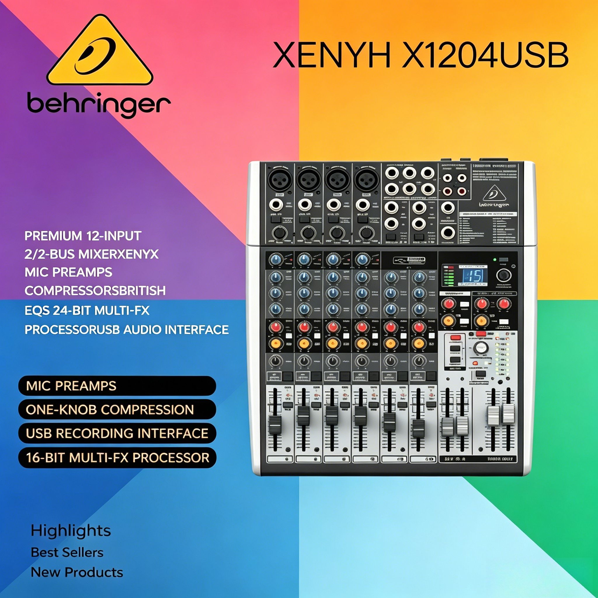 Behringer X1204USB 12-канальная, встроенная звуковая карта, с миксером эффекта реверберации, универсальный для мобильного телефона и компьютера