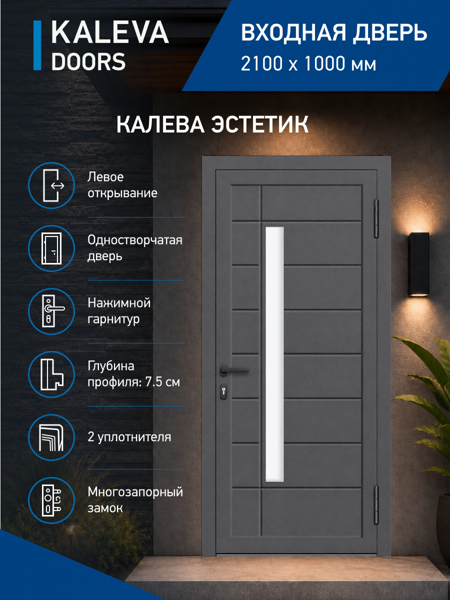 Входная дверь в дом 210x100 правая антрацит теплая панель со стеклянной вставкой Алюминий