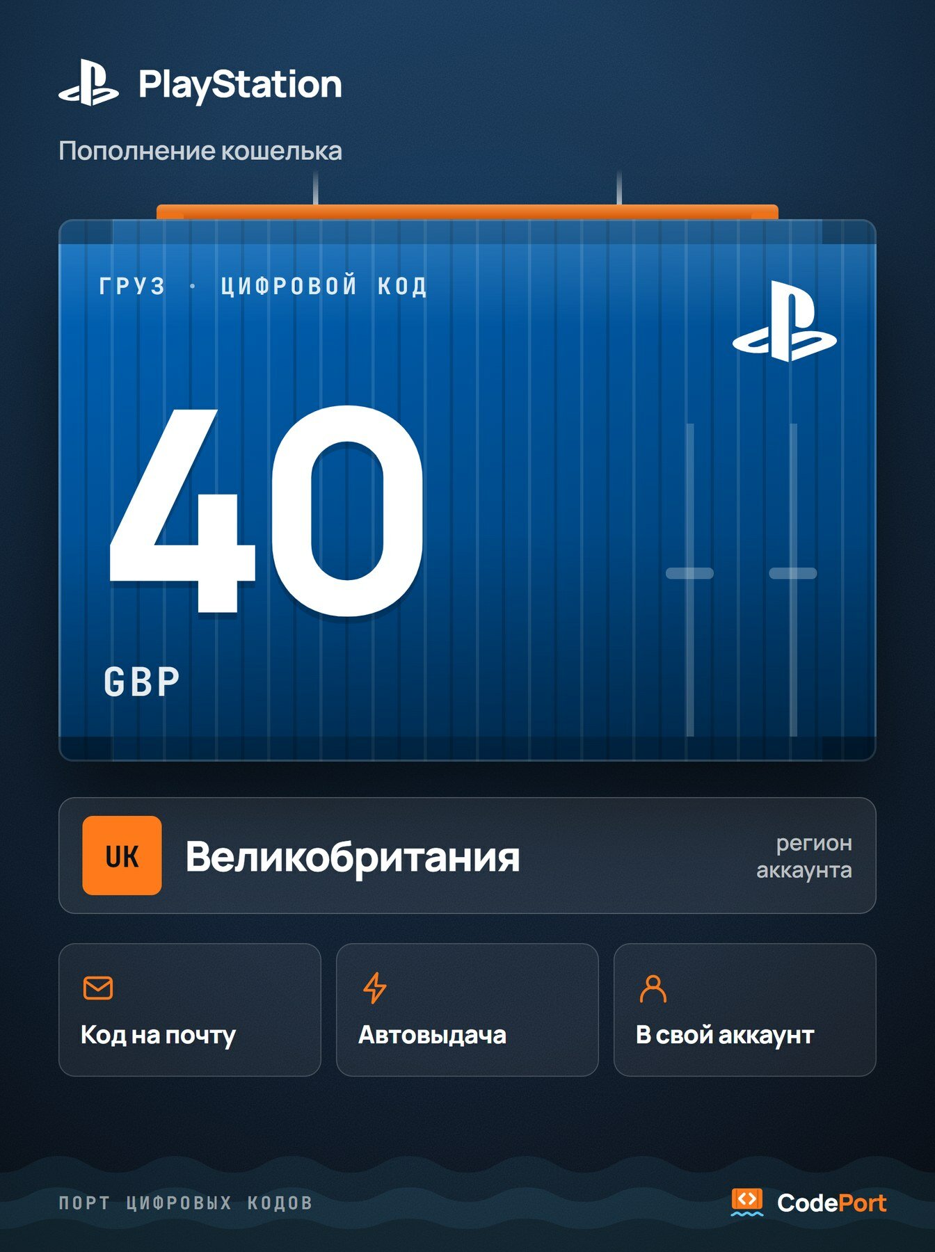 Подарочная карта PlayStation Store GBP 40, Великобритания — цифровой код для PS4 и PS5