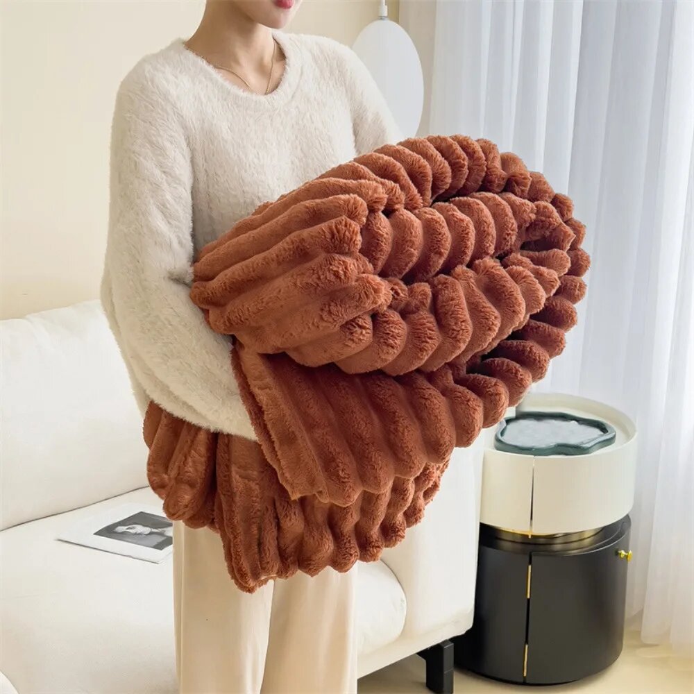 Однотонное плед из хлопка и спандекса Коричневый, Brown
