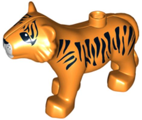 Деталь Lego 38834c01pb01 Duplo Tiger Adult with White Muzzle, Black Stripes, Nose and Eyes Almond Shaped Pattern