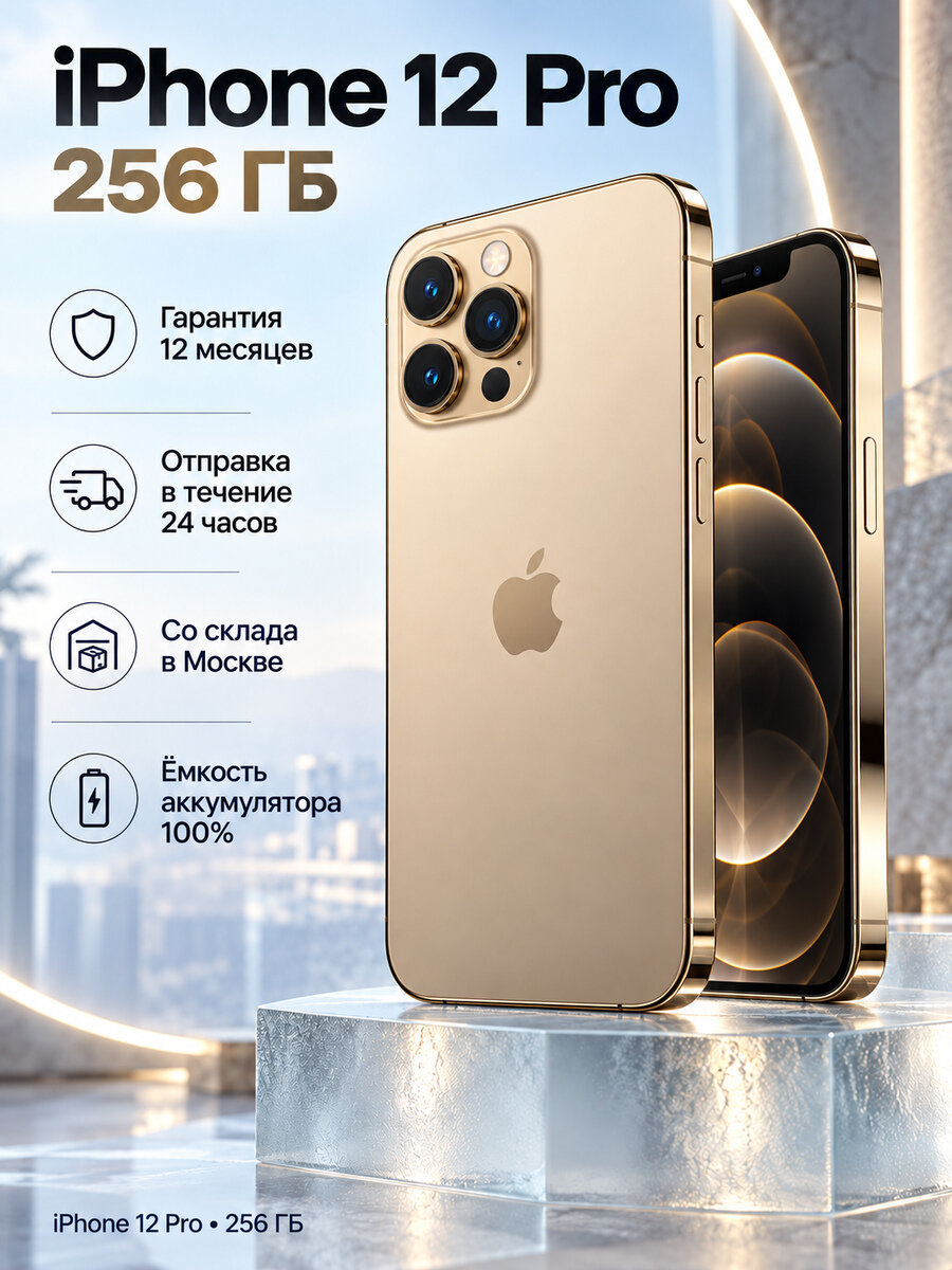 Смартфон Apple iPhone 12 Pro 256 ГБ, золотой, A14 Bionic, 2 Nano-SIM