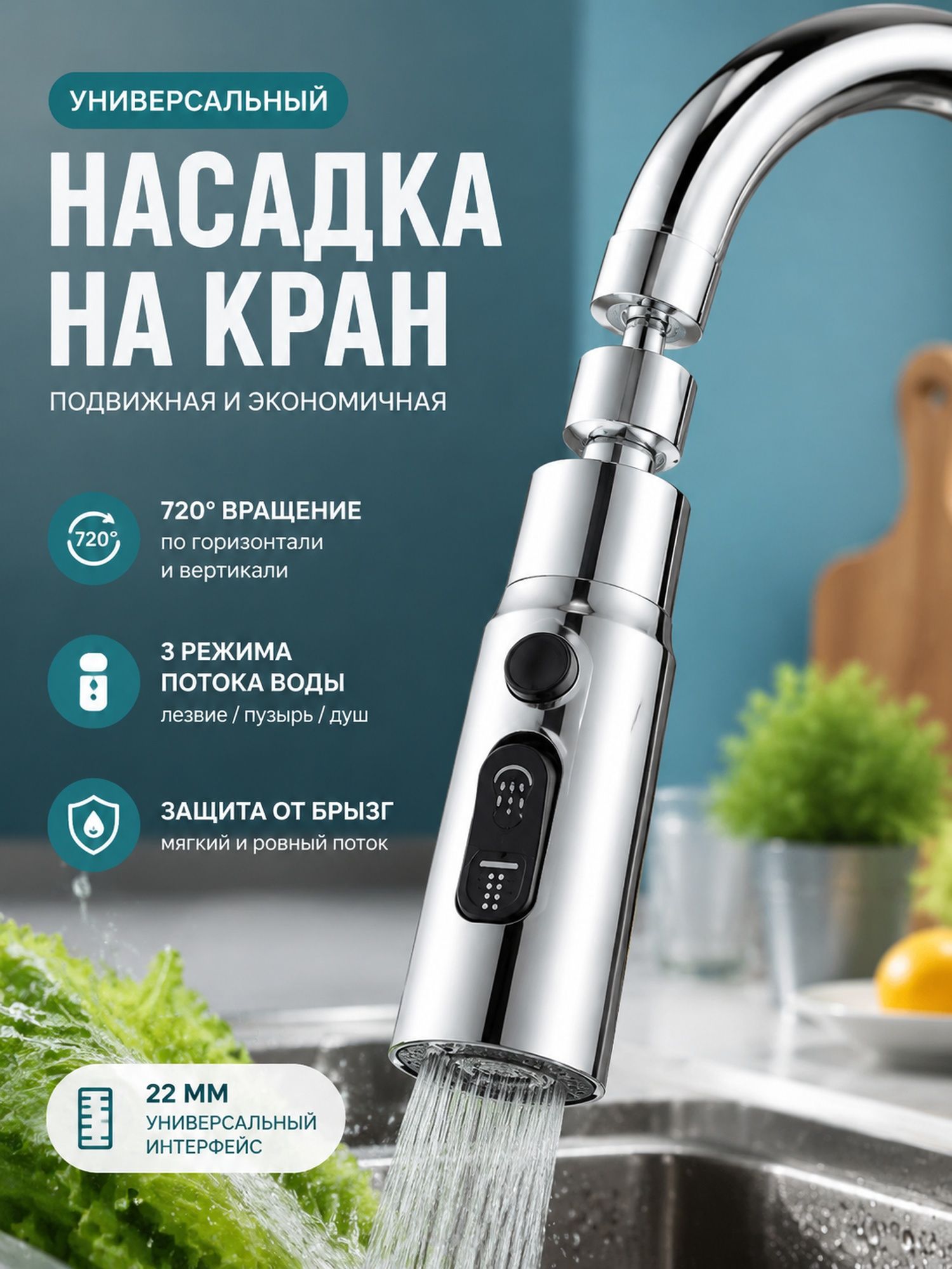 Насадка на кран поворотная 3 режима