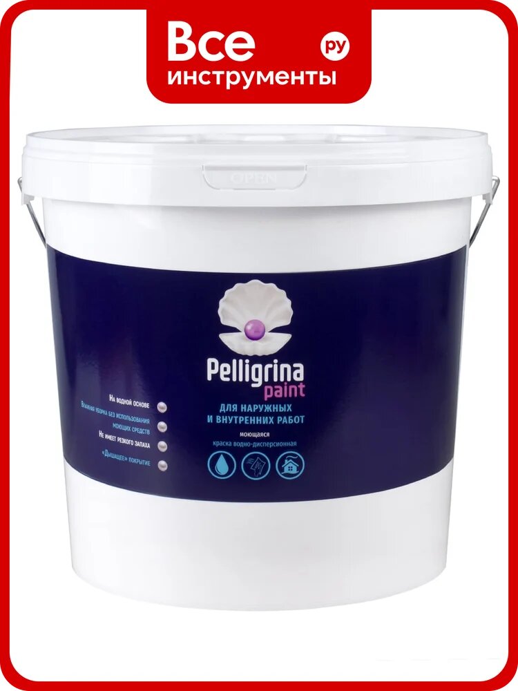 Акриловая краска PELLIGRINA PAINT для наружных и внутренних работ, моющаяся, белоснежная, 25 кг 231216