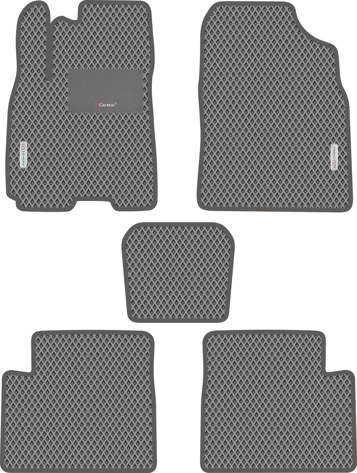 Автомобильные коврики EVA для Chery Tiggo T11 I (2005-2016), с каучуковым подпятником и 2 эмблемами Chery, серые с серым кантом, ячейка - ромб