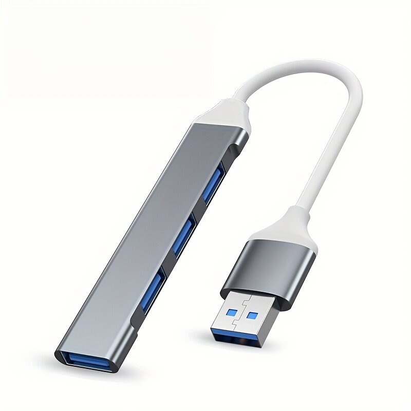 Концентратор USB 3.0 на 4 порта с адаптером Type-C, высокоскоростной разветвитель, компактный металлический корпус с системой организации кабелей, серый