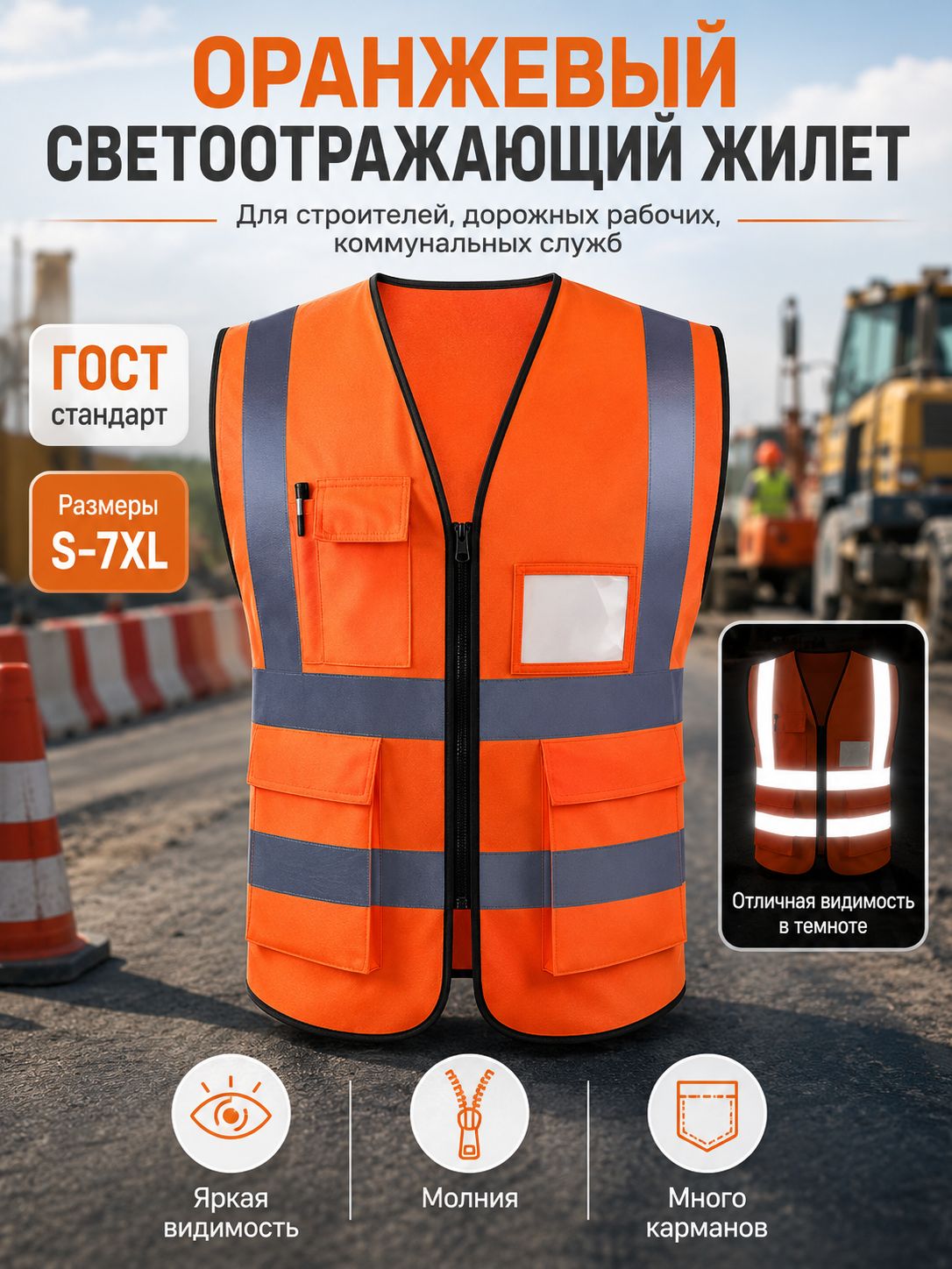 Светоотражающий жилет, размер: 56-58